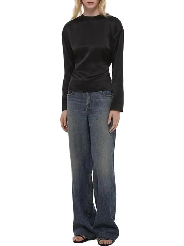 Helmut Lang Draped Silk Satin Scarf Top - Black