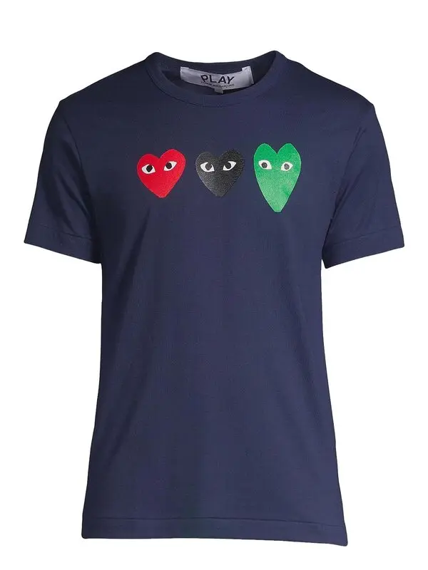 Comme Des Garçons Triple Heart Tee - Navy