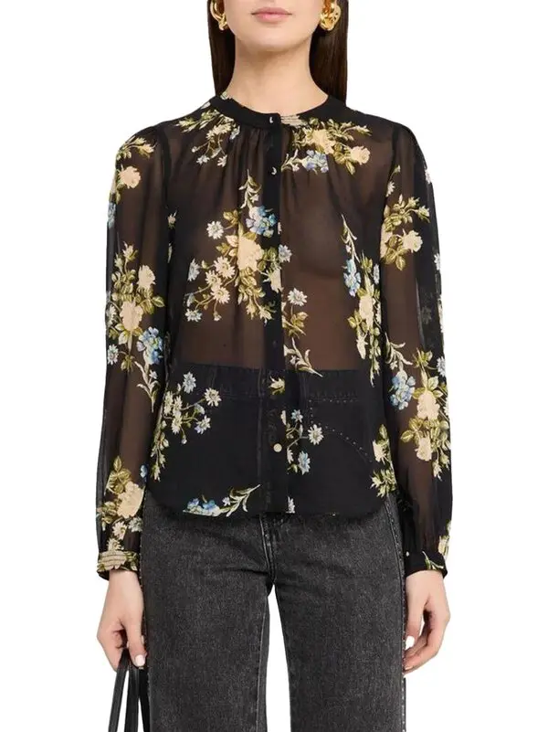Veronica Beard Ashlynn Floral Silk Blouse - Black Multi