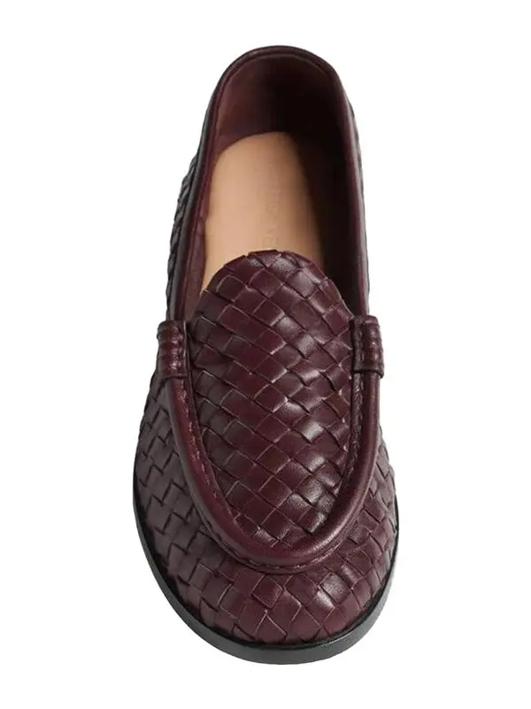 Bottega Veneta Silenzio Intrecciato Leather Loafers - Deep Red