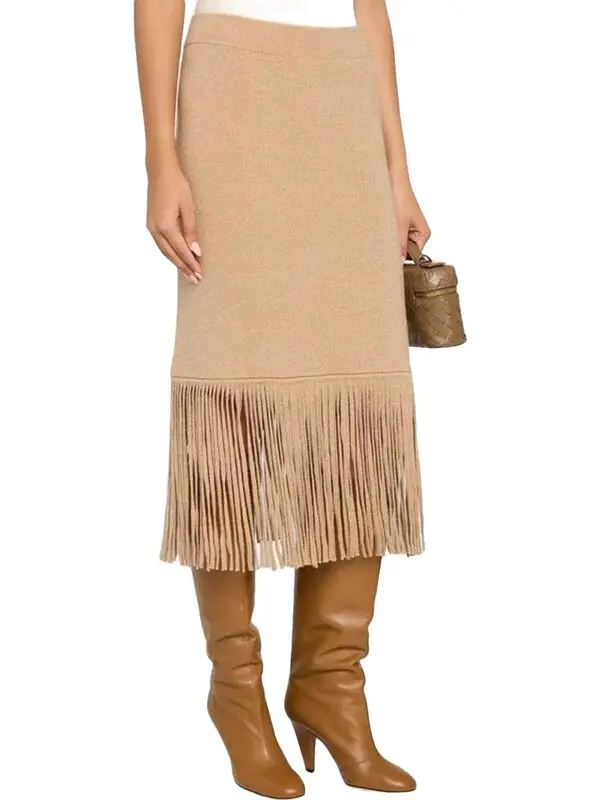 Cara Cara Delphi Knit Fringe Merino Wool Midi Skirt - Camel