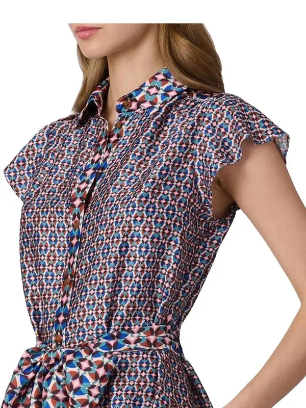 Shoshanna Kennedy Geometric-print Midi Shirtdress - Blush Mult