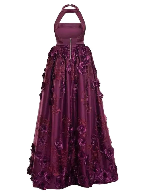 ZHIVAGO The Beautiful Embroidered Floral Gown - Plum