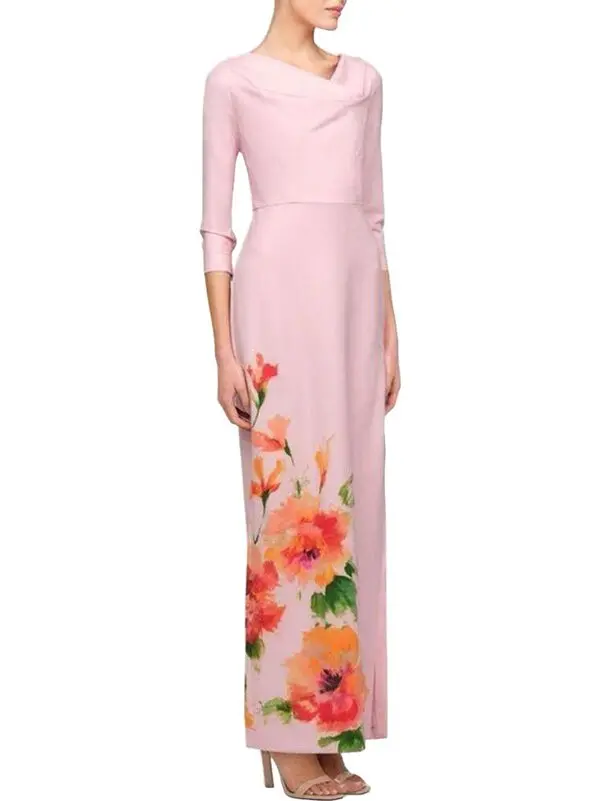 KAY UNGER Magnolia Floral-print Stretch Crepe Column Gown - Bloom Mult