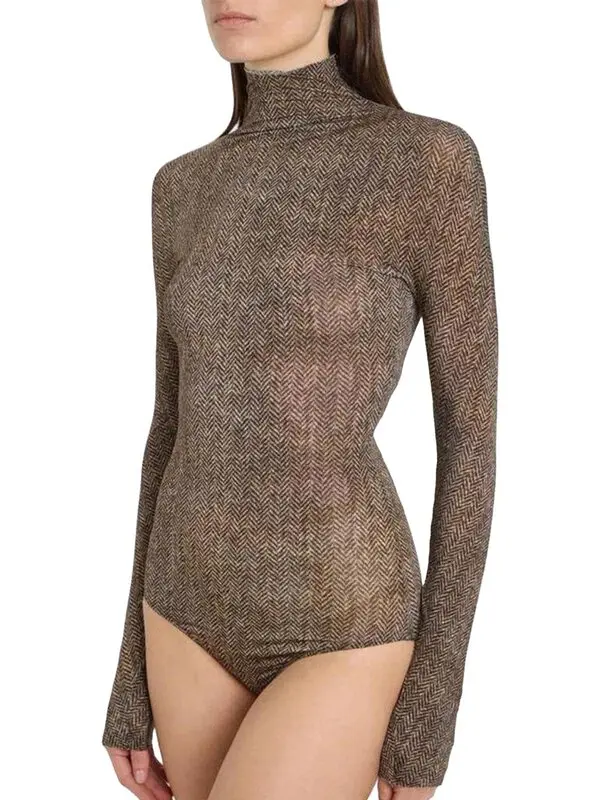 MAISON MARGIELA Herringbone Turtleneck Bodysuit - Brown