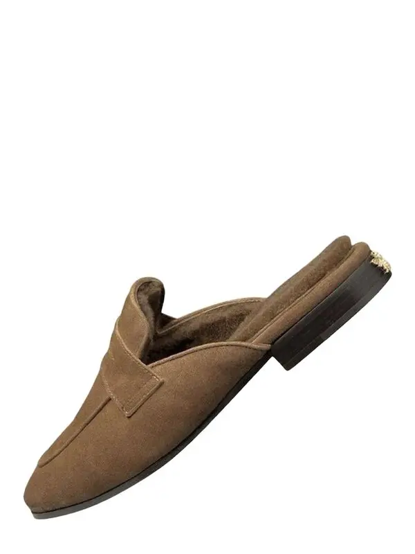BOUGEOTTE Suede Shearling-lined Loafer Mules - Fandango