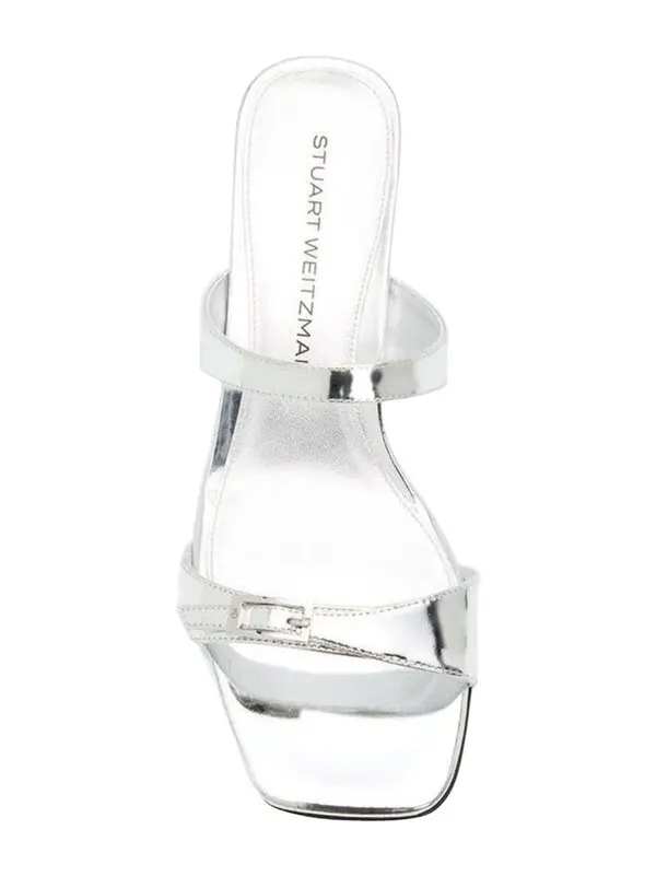 STUART WEITZMAN 40mm Baby Babette Metallic Leather Slide Sandals - Silver