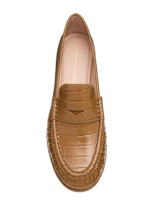 STUART WEITZMAN Spencer Croc-embossed Leather Penny Loafers - Walnut