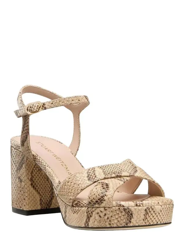 STUART WEITZMAN 80mm Dayna Snake-embossed Leather Platform Sandals - Adobe