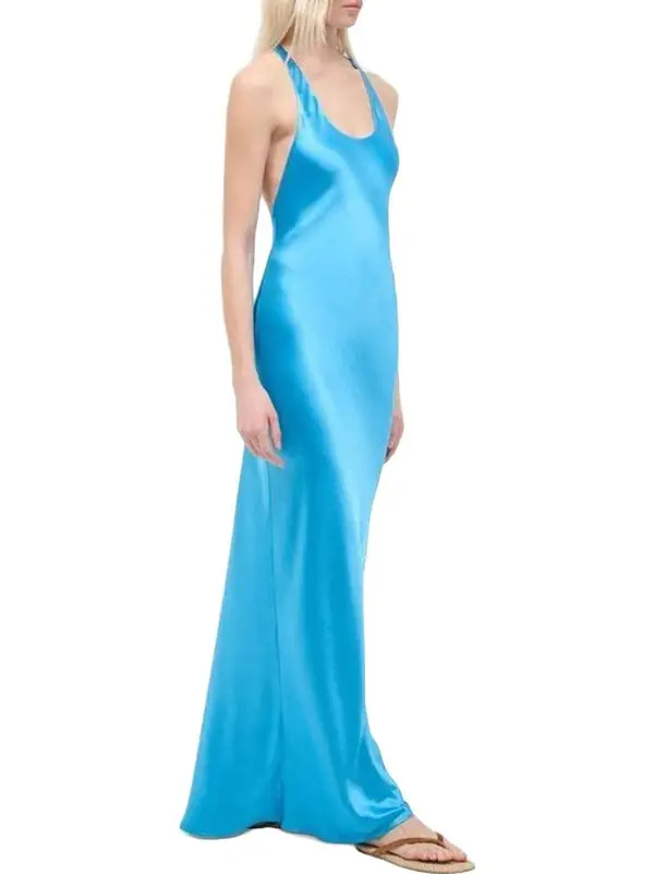 Staud Juanita Satin Racerback Dress - Pool