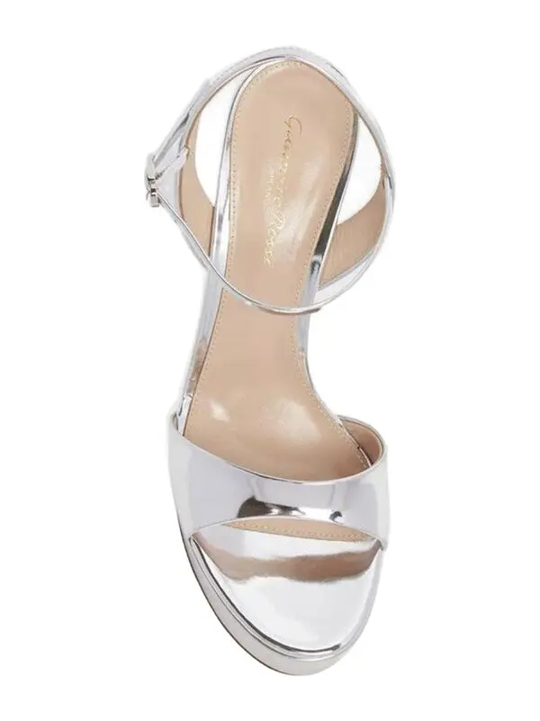 GIANVITO ROSSI Metallic Ankle-strap Platform Sandals - Silver