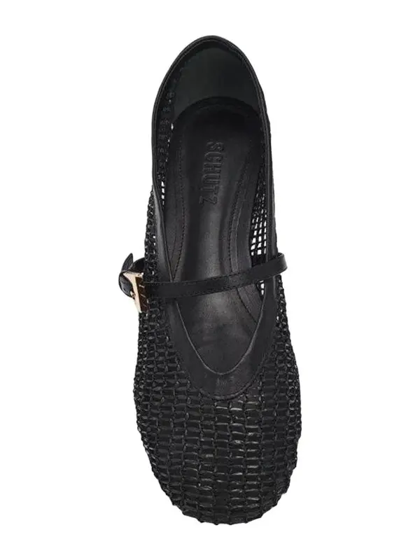 Schutz Sylvie Woven Leather Ballerina Flats - Black