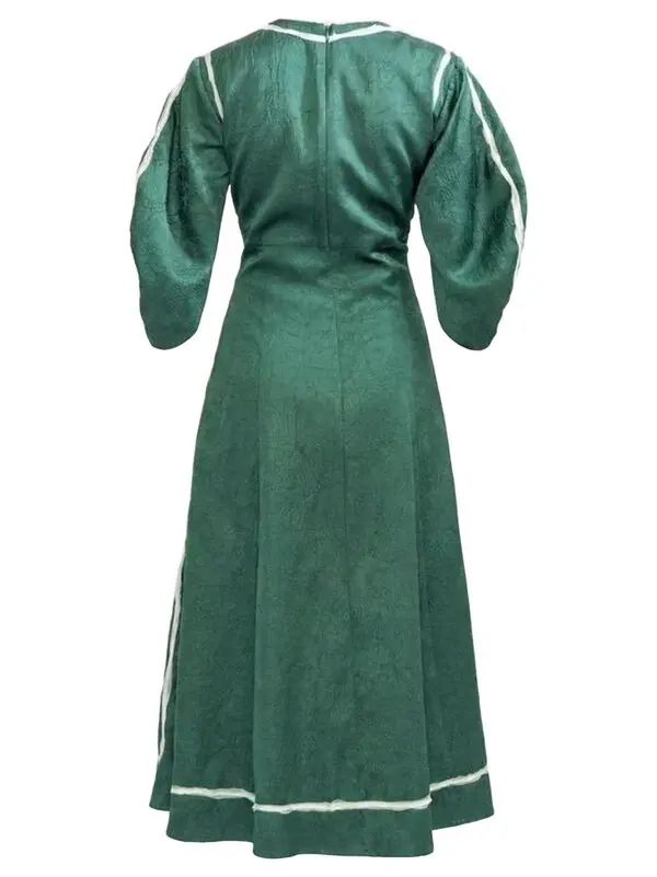 LOVEBIRDS Roselle Embroidered Puff-sleeve Midi Dress - Deep Fores