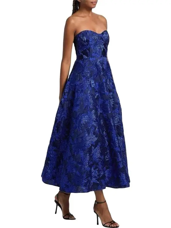 AS IT MAY Livia Floral Jacquard Midi-dress - Lapis