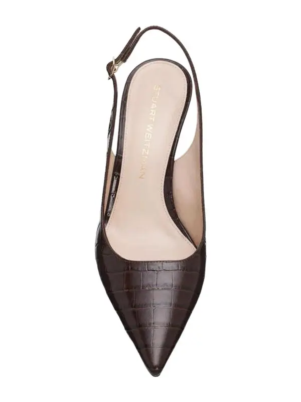 STUART WEITZMAN 75mm Power Croc-embossed Leather Slingback Pumps - Walnut