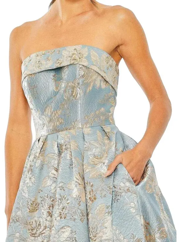 Mac Duggal Floral Brocade Midi Dress - Blue Multi
