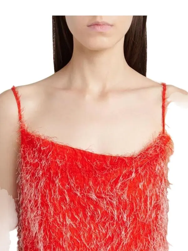 Bottega Veneta Viscose Fil Coupe Fringed Backless Midi Slip Dress - Flame