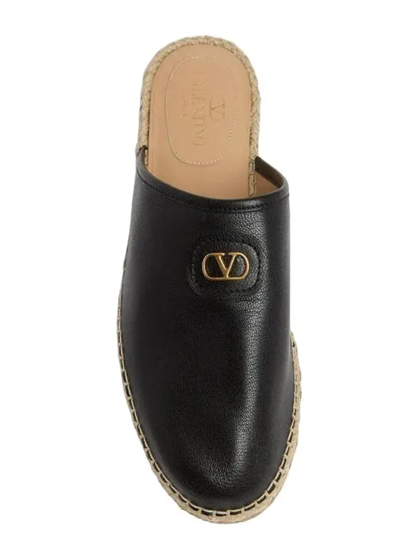 Valentino Garavani Apos;s Leather Espadrille Mule Slides - Nero