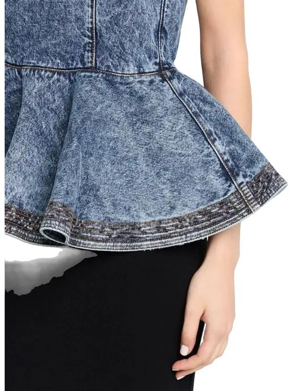 Alaïa Sleeveless Denim Peplum Top - Bleu