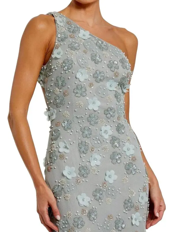 Mac Duggal Floral Appliqué One-shoulder Gown - Sage