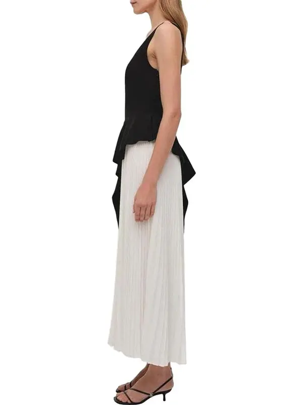 Simkhai Zayla Two-tone Pleated Peplum Midi Dress - Black Multi