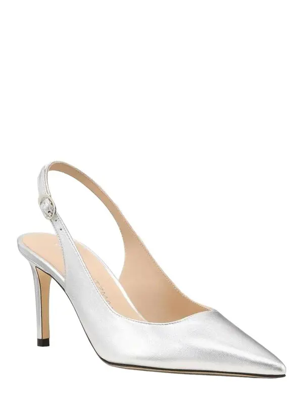STUART WEITZMAN 75mm Power Metallic Leather Slingback Pumps - Silver