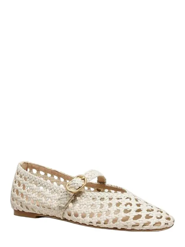 STUART WEITZMAN Prim Woven Leather Mary Jane Ballerina Flats - Cream.