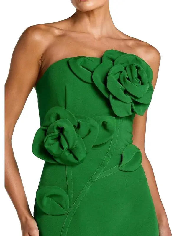 Mac Duggal Floral Embellished Crepe Strapless Maxi Dress - Spring Gre