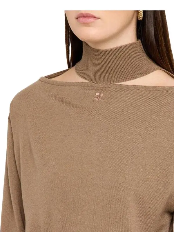 COURREGES Logo Cut-out Merino Wool Sweater - Bronzer