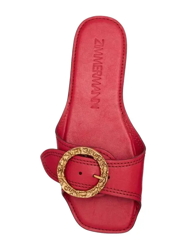 Zimmermann Solena Leather Flat Slide Sandals - Cherry