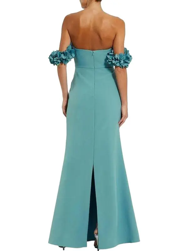 Mac Duggal Crepe 3d Flower Off-the-shoulder Gown - Teal