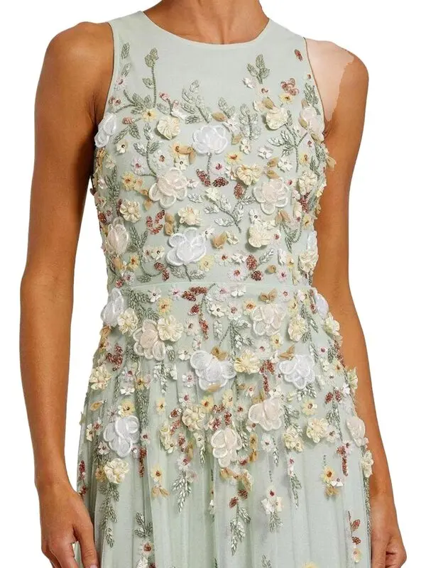 Mac Duggal Evening Floral Embroidered Sleeveless Mesh Gown - Sage