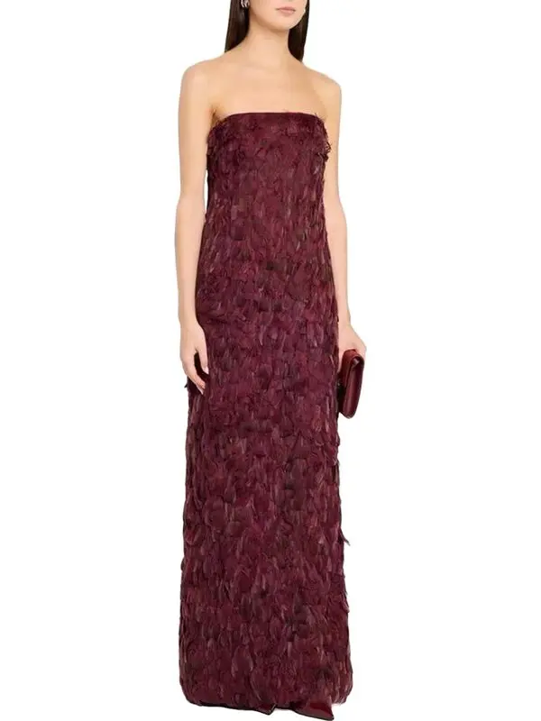 Simkhai Malvina Feather Strapless Gown - Fig