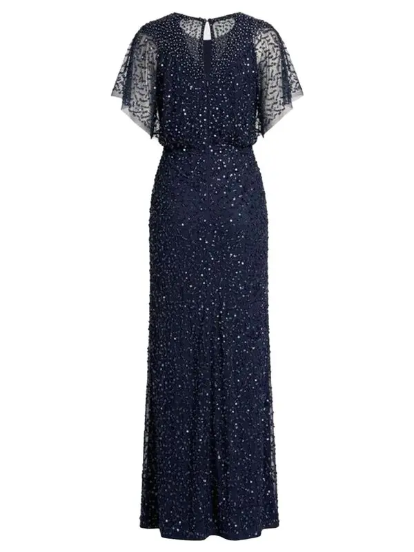 Mac Duggal Beaded Sequined Shawl Gown - Midnight