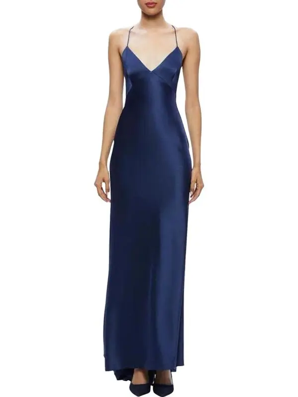 Alice + Olivia Montana Lace-up Satin Gown - Azure