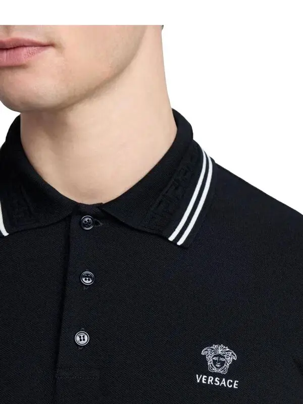 Versace Medusa-embroidered Cotton Polo Shirt - Black