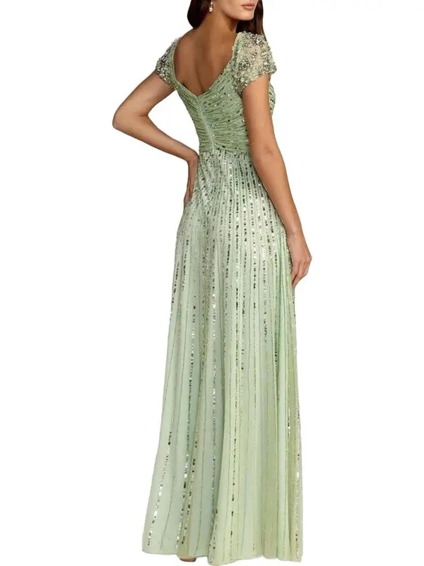 Mac Duggal Embellished Mesh Fit & Flare Gown - Sage
