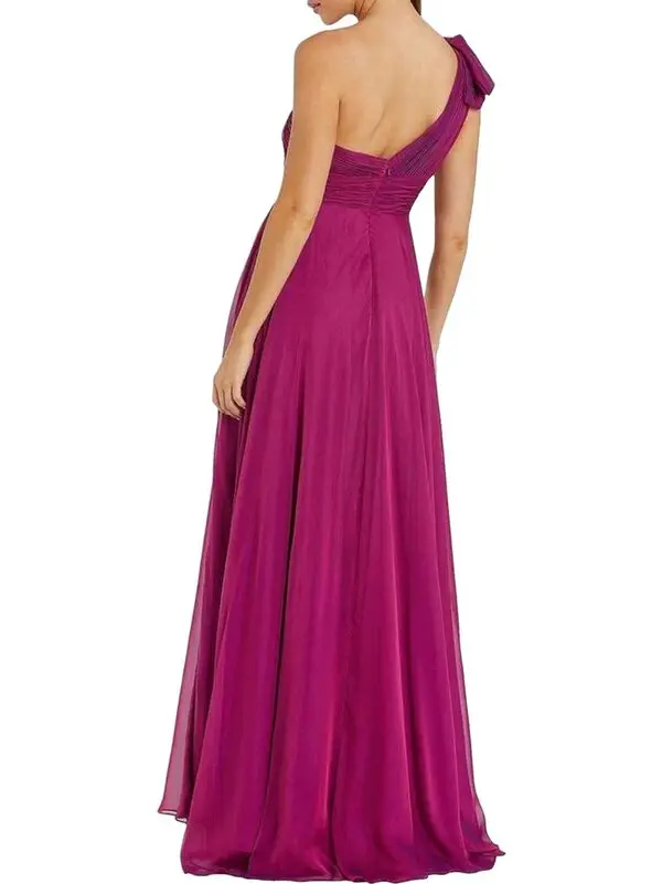 Mac Duggal Pleated One-shoulder Gown - Raspberry