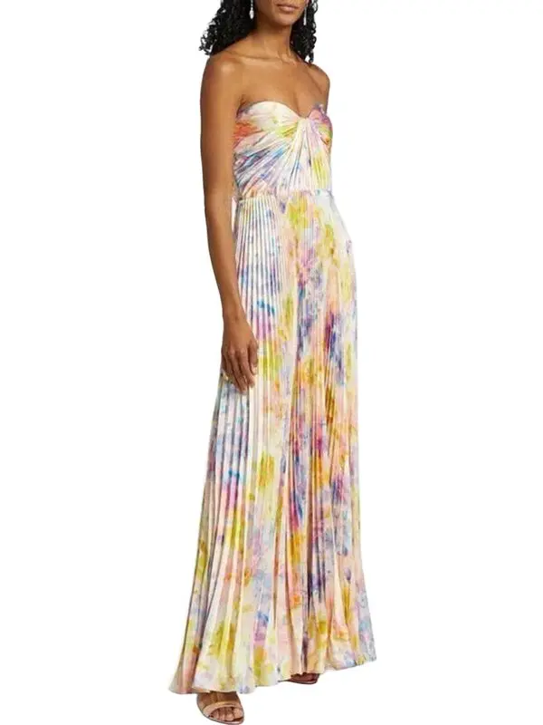 AS IT MAY Naomi Abstract Print Satin Strapless Gown - Spring Lil