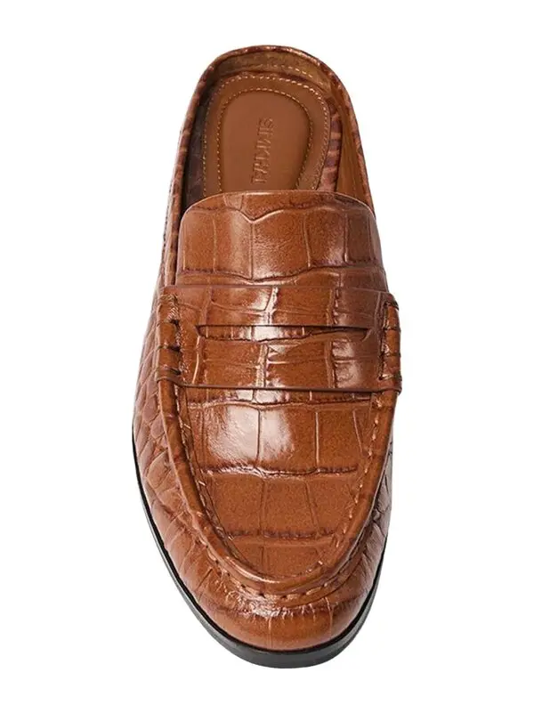 Simkhai Dean Croc-embossed Leather Backless Loafers - Saddle