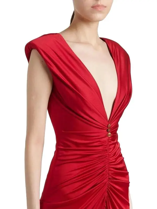 Versace Ruched Tulip-hem Gown - Red