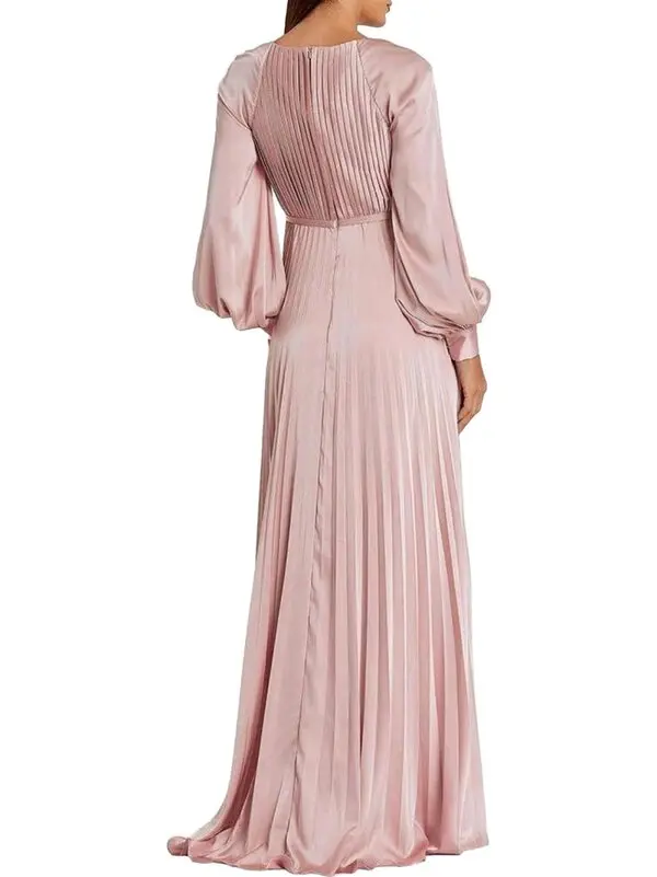 Mac Duggal Pleated A-line Satin Charmeuse Gown - Blush
