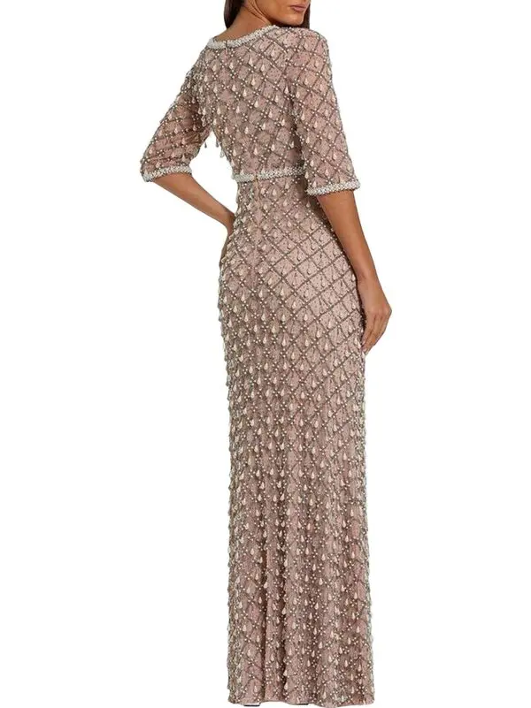 Mac Duggal Pearly-embellished Beaded Mesh Gown - Light Rose