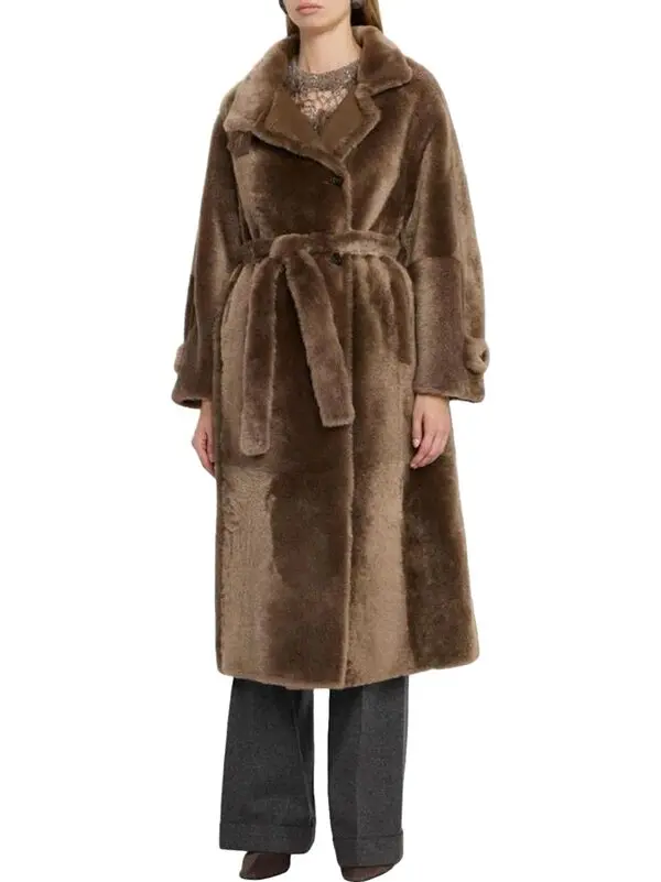 Brunello Cucinelli Lamb Shearling Belted Long Coat - C9807