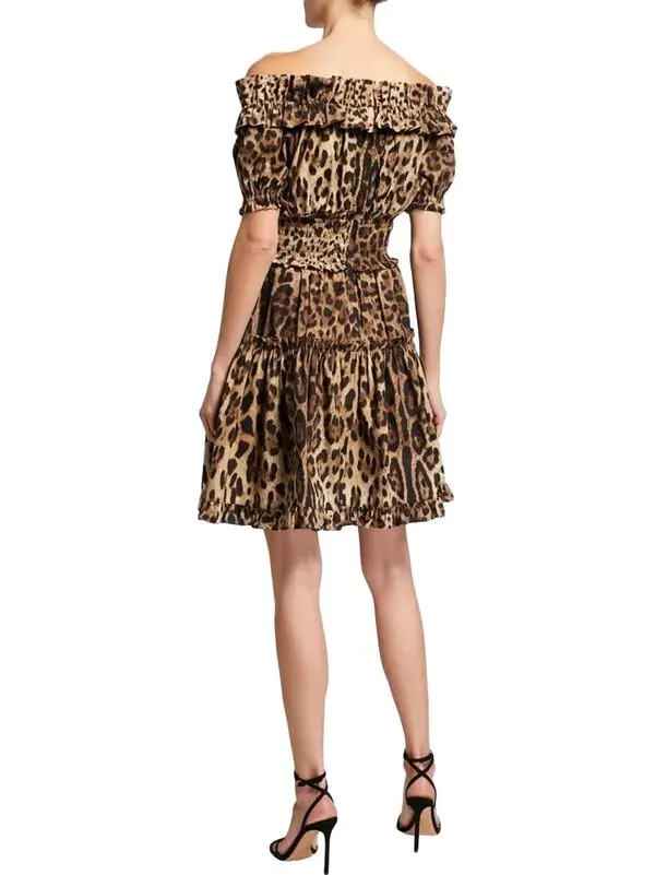 Dolce & Gabbana Off-the-shoulder Mini Dress - Leopard