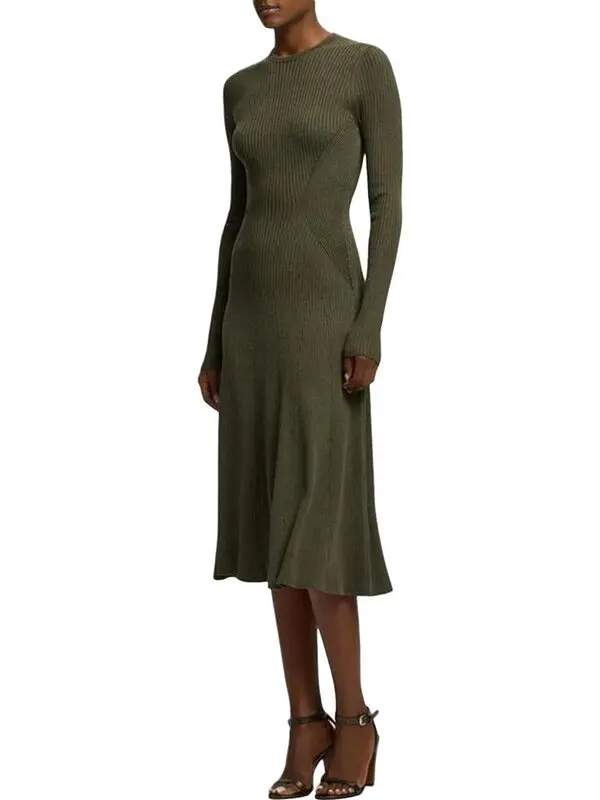 Ralph Lauren Parson Rib-knit Silk-blend Day Dress - Cypress
