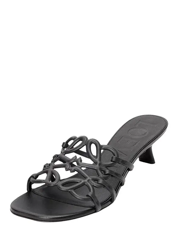 Loewe Petal Anagram Leather Caged Mule Sandals - Black