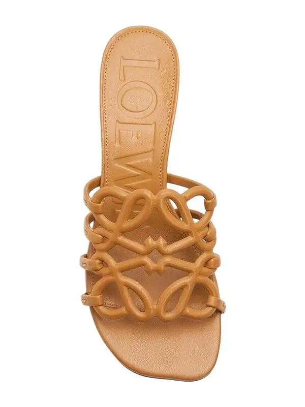Loewe Petal Anagram Leather Caged Mule Sandals - Camel