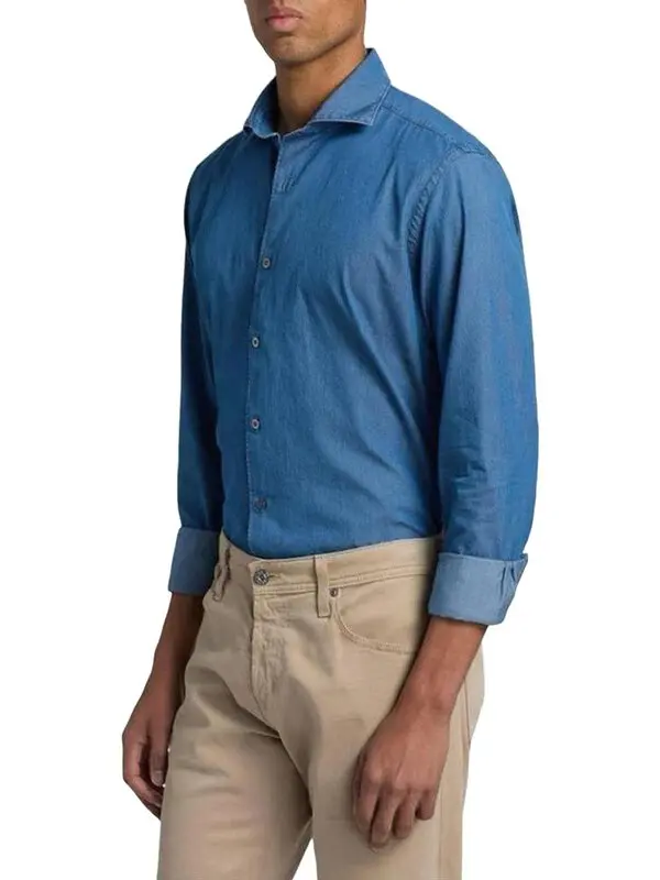 Canali Apos;s Cotton Chambray Sport Shirt - Blue