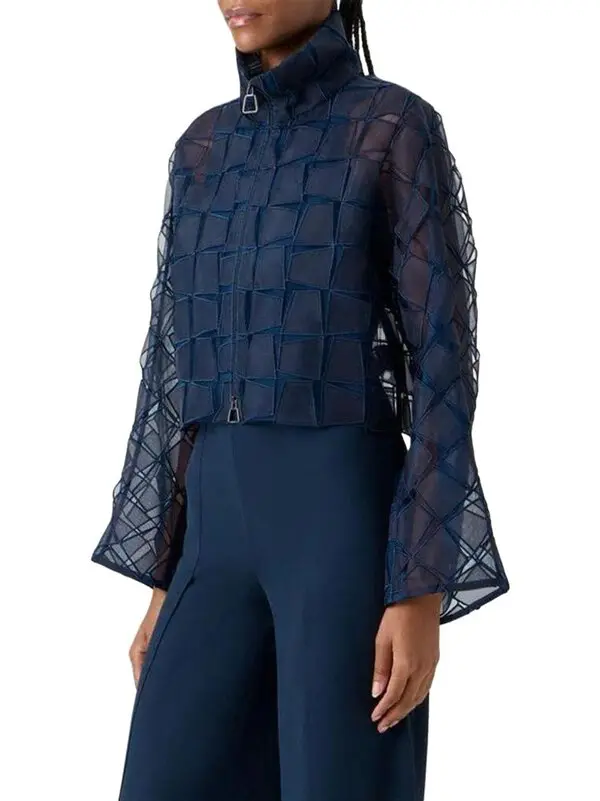 Akris Mimi Embroidered Organza Jacket - Navy